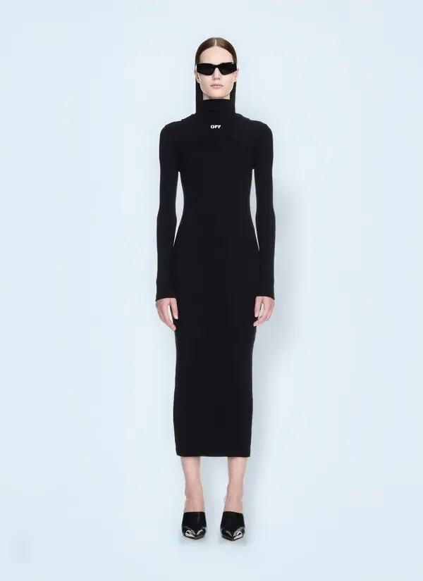 Off-White Off Stamp Ribbed Midi Dress - Black