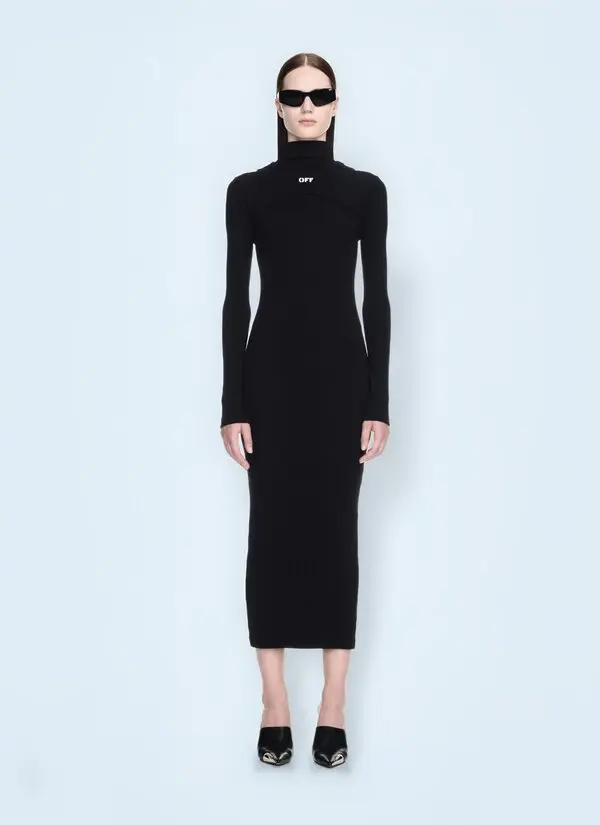 Off-White Ribbed Midi Dress - Black