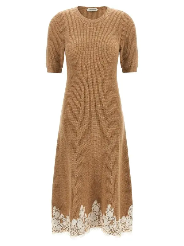 Alberta Ferretti Lace Hem Dress - Brown