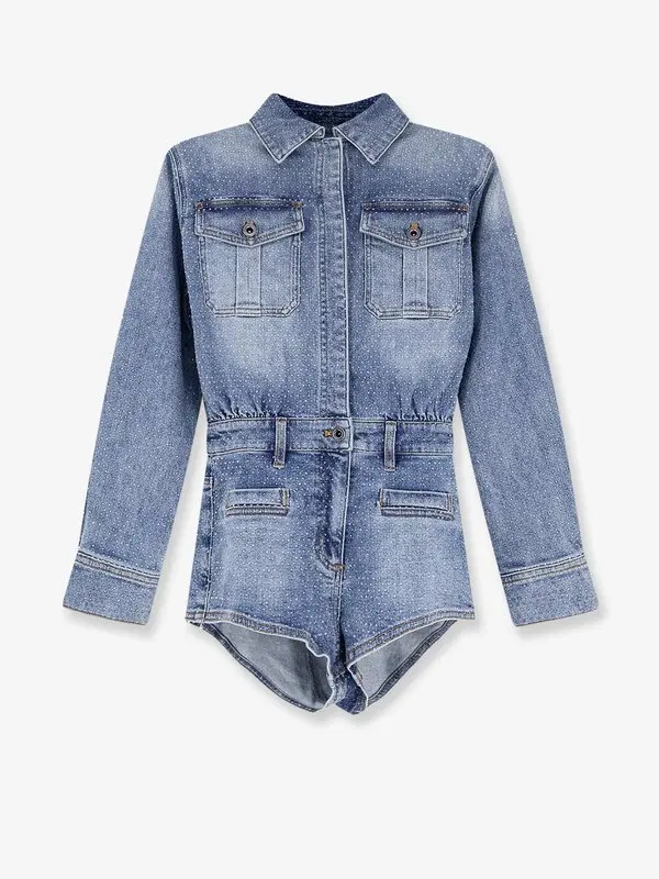 SELF-PORTRAIT Denim Jumpsuit With Rhinestones