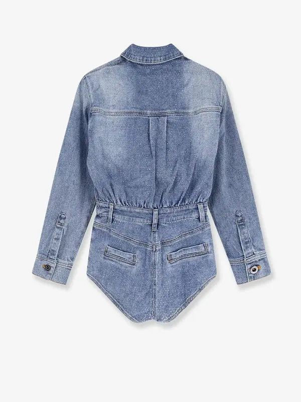 SELF-PORTRAIT Denim Jumpsuit With Rhinestones