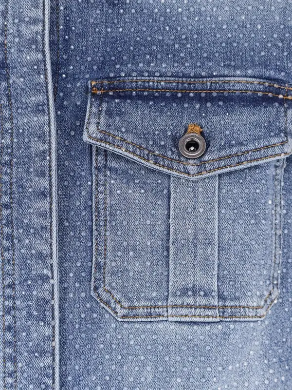 SELF-PORTRAIT Denim Jumpsuit With Rhinestones