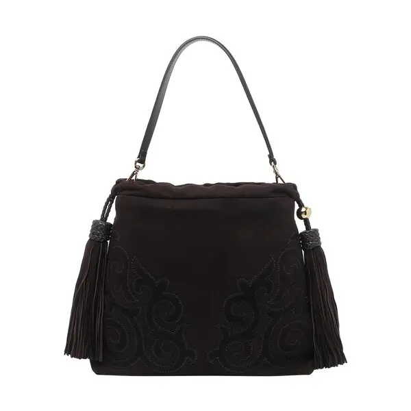Etro Medium Suede Kalispera Bag With Tassels - Black