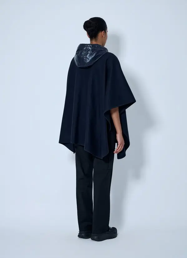 Moncler Hooded Cape With Belted Waist - Blue