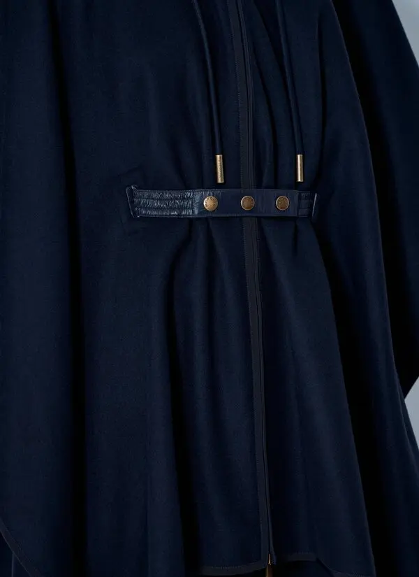 Moncler Hooded Cape With Belted Waist - Blue