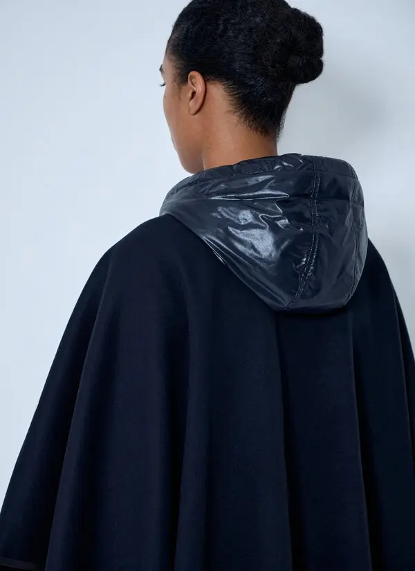 Moncler Hooded Cape With Belted Waist - Blue