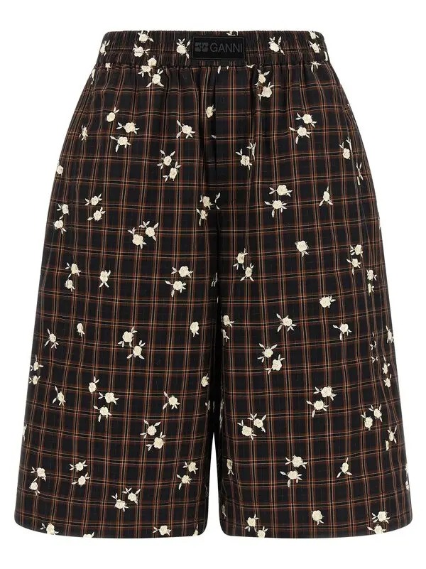 GANNI Check Flower Bermuda Shorts - Brown