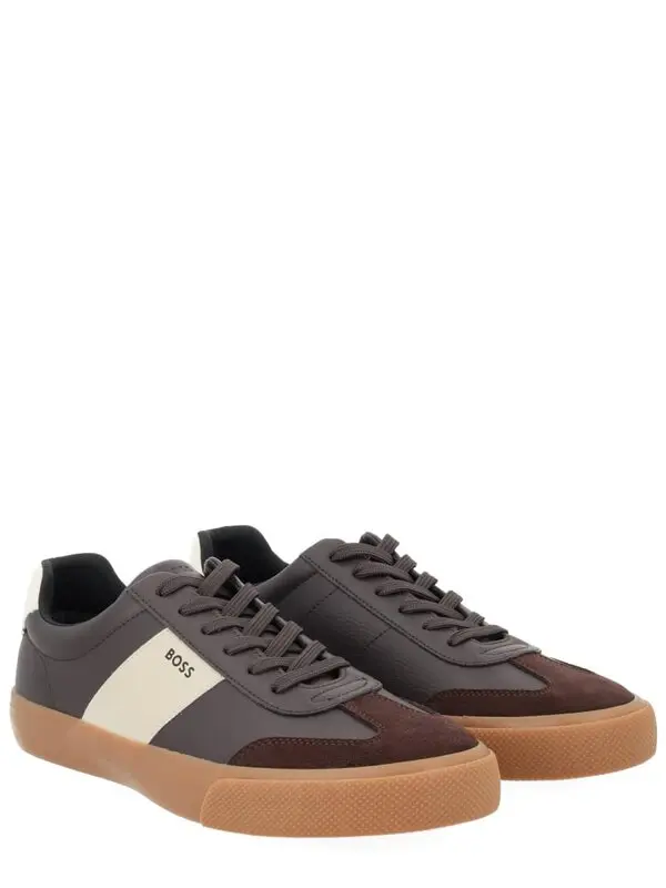 BOSS Leather Sneakers With Logo And Laces - Brown
