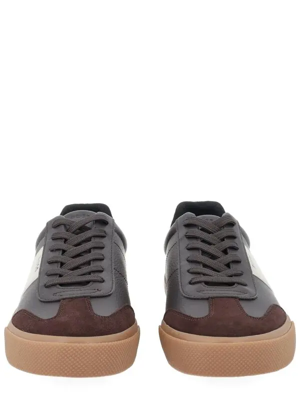 BOSS Leather Sneakers With Logo And Laces - Brown