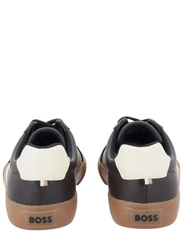 BOSS Leather Sneakers With Logo And Laces - Brown