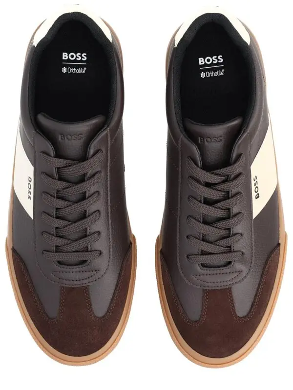 BOSS Leather Sneakers With Logo And Laces - Brown
