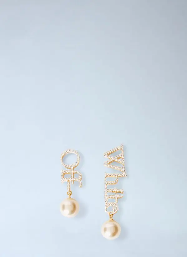 Off-White Strass And Pearl Logo Earrings - Gold