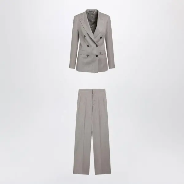 Tagliatore Double-breasted Taupe Suit In Wool And Cashmere - Cream