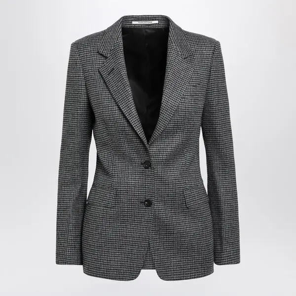 Tagliatore Single-breasted Anthracite Grey Jacket With Houndstooth Pattern In Wool Blend - Gray
