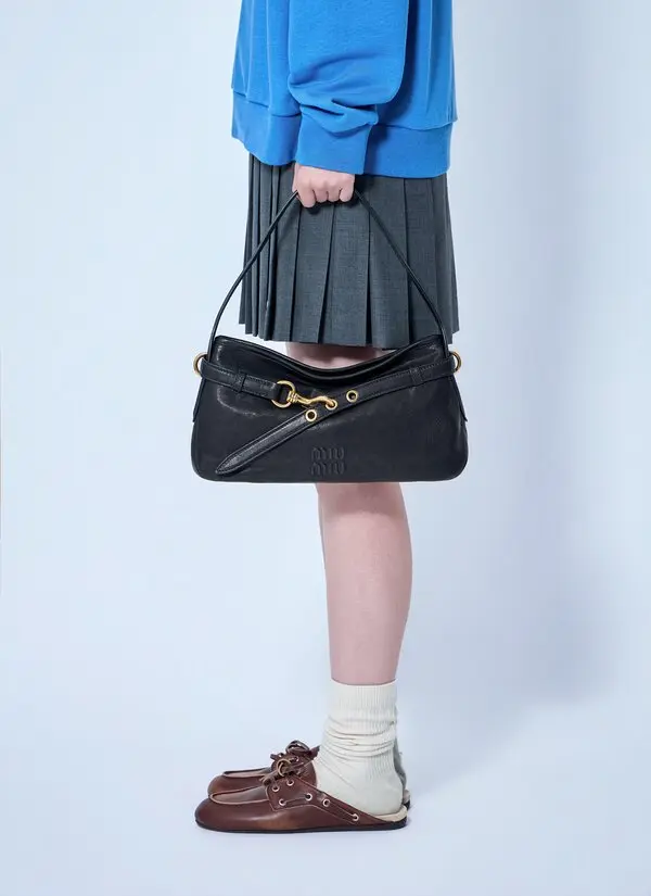 Miu Miu Adventure Nappa Leather Shoulder Bag - Black