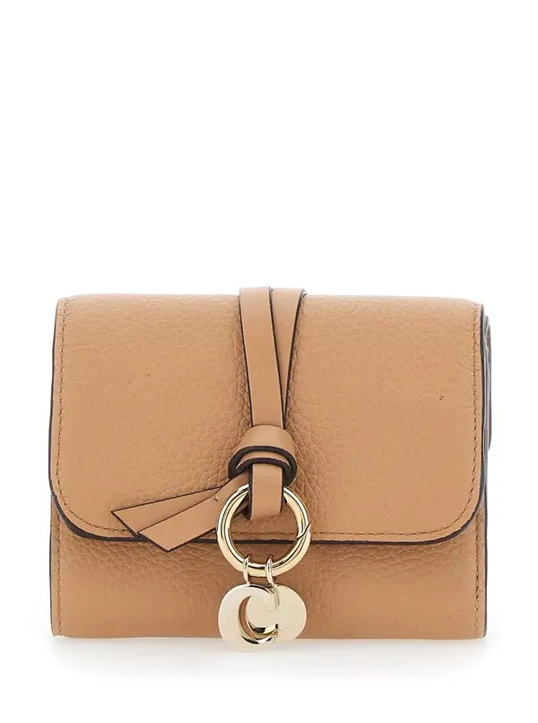 Chloé Small Tri-fold Wallet With Charm On The Front And Magnetic Closure In Beige Leather For - Multicolor
