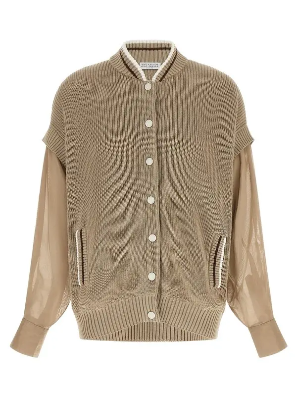 Brunello Cucinelli Organza Sleeve Cardigan - Cream