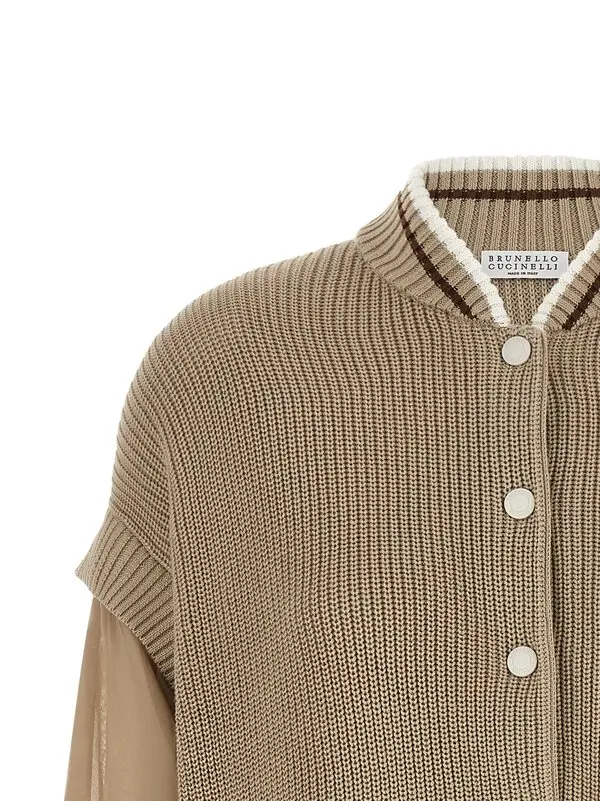 Brunello Cucinelli Organza Sleeve Cardigan - Cream