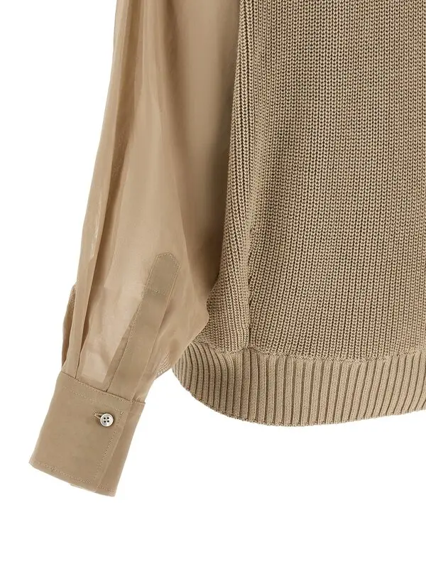 Brunello Cucinelli Organza Sleeve Cardigan - Cream