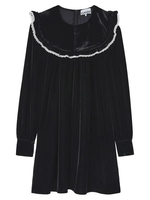 GANNI Mini Velvet Dress - Black