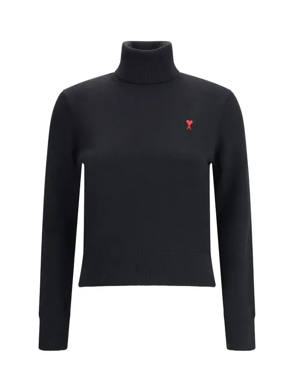 AMI Paris De Coeur Turtleneck Sweater - Black