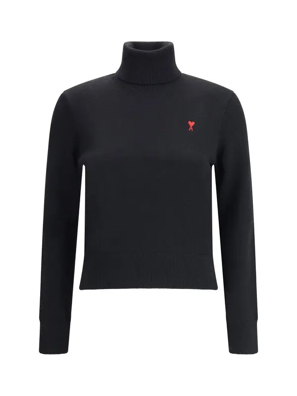 AMI Paris De Coeur Turtleneck Sweater - Black