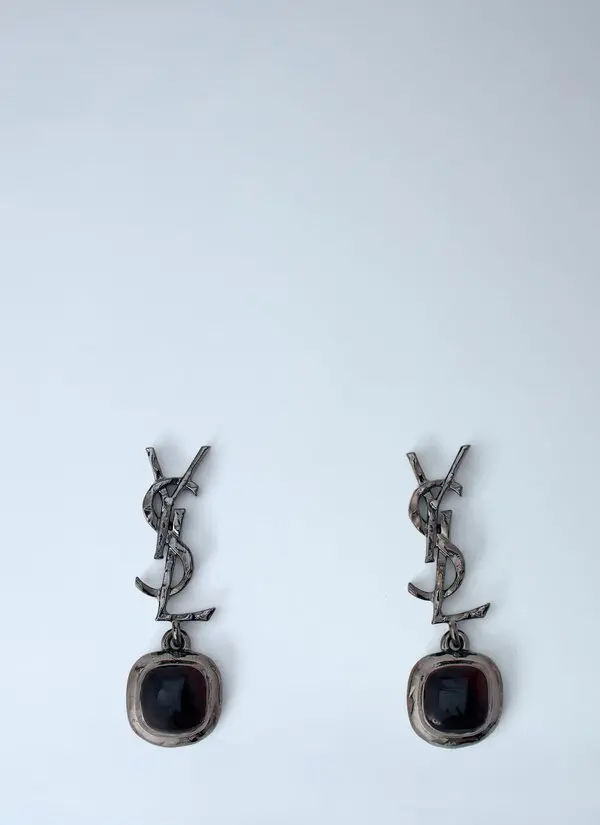 Saint Laurent Mini Cabochon Earrings - Silver