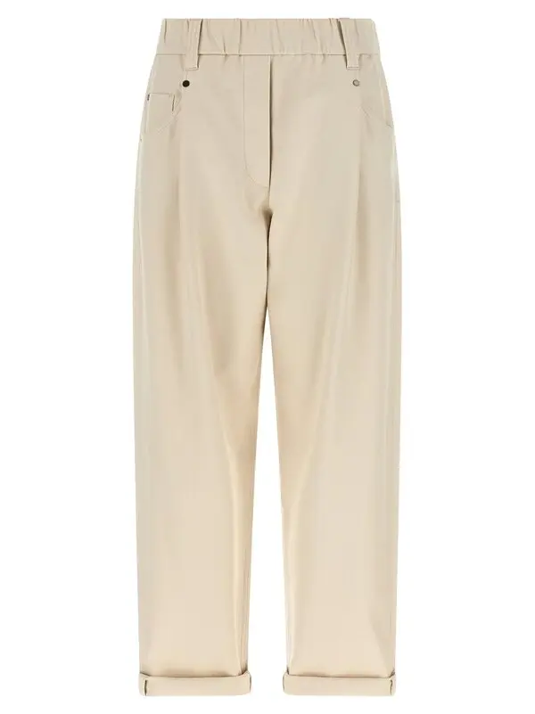 Brunello Cucinelli Stretch Cotton Baggy Pants - Cream