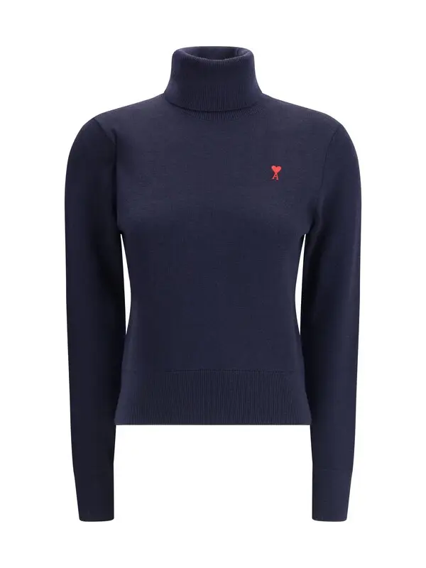 AMI Paris De Coeur Turtleneck Sweater - Blue