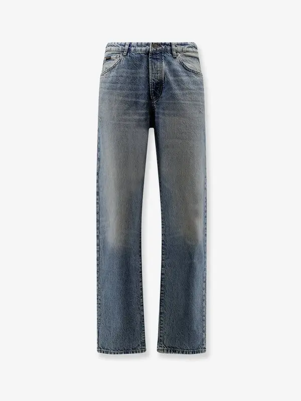 BOSS Cotton Jeans With Back Suede Logo Patch - Blue