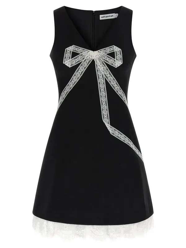 SELF-PORTRAIT Crêpe Bow Lace Mini Dress - Multicolor