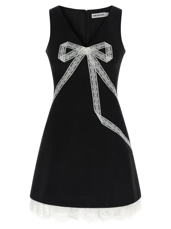SELF-PORTRAIT Crêpe Bow Lace Mini Dress - Multicolor