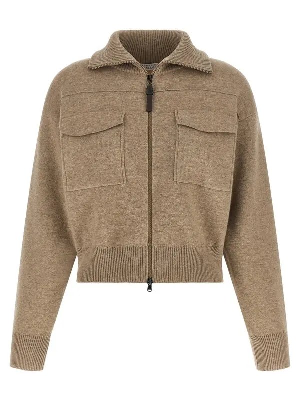 Brunello Cucinelli Shiny Zipper Pull' Wool Cardigan