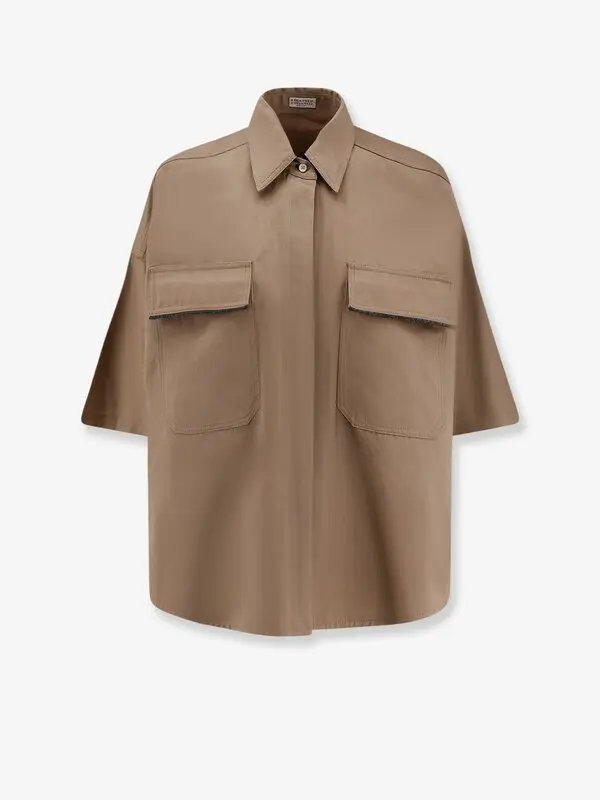 Brunello Cucinelli Linen And Cotton Blend Shirt - Brown