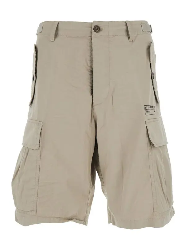 Dsquared2 Beige Bermuda Shorts With Four Patch Pockets And Wide Leg In Cotton Stretch For