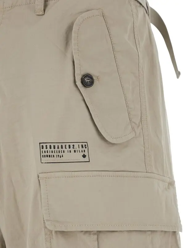 Dsquared2 Beige Bermuda Shorts With Four Patch Pockets And Wide Leg In Cotton Stretch For