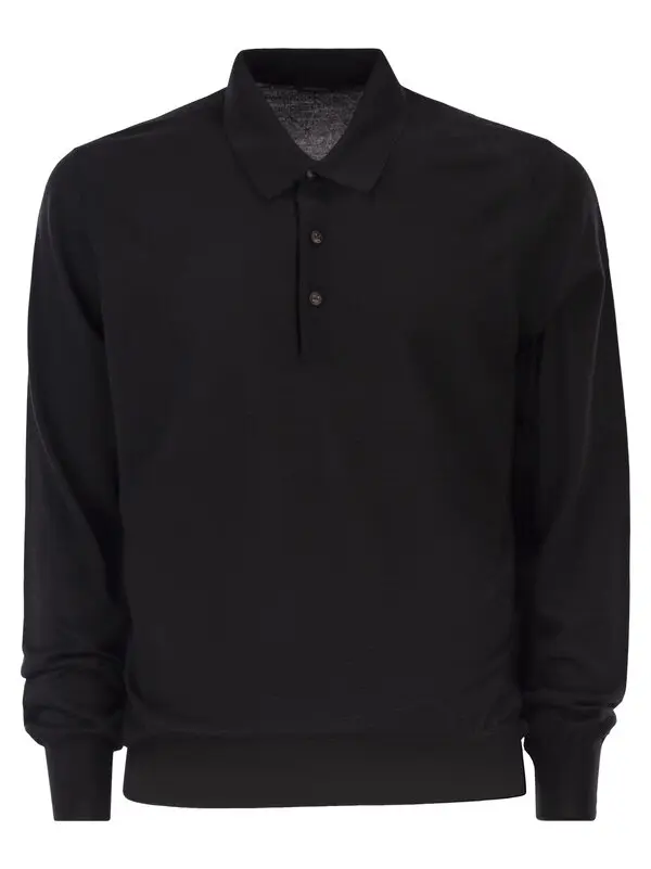 Kiton Long-sleeved Wool Polo Shirt - Black