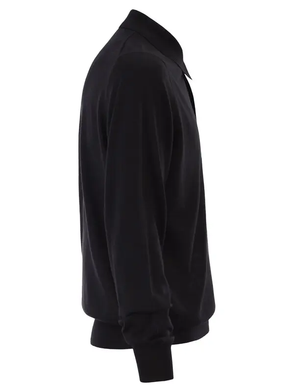 Kiton Long-sleeved Wool Polo Shirt - Black
