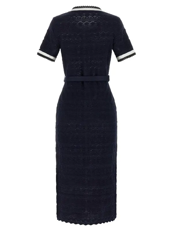 SELF-PORTRAIT Pointelle Knit Midi Dress - Blue