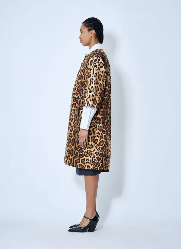 Prada Single-breasted Leopard Print Drill Coat