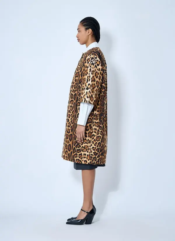 Prada Single-breasted Leopard Print Drill Coat