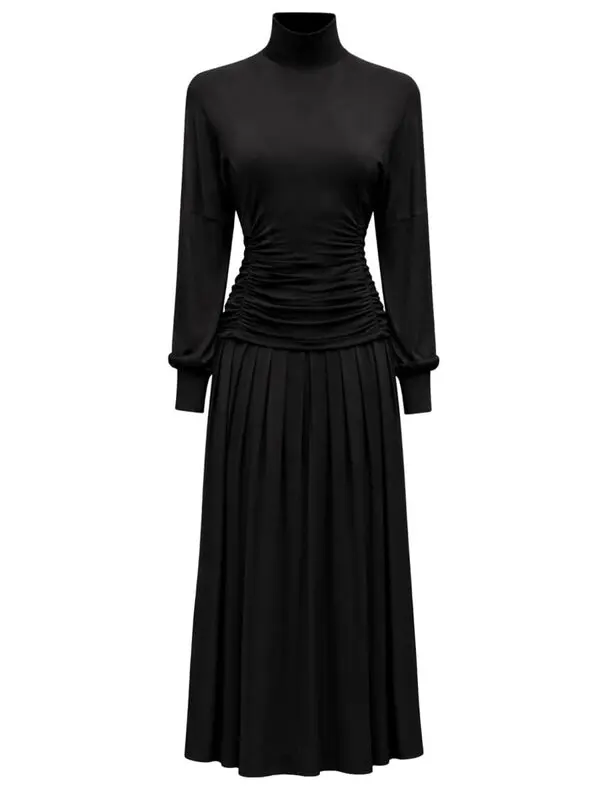 GANNI Long Dress With High Neck - Black