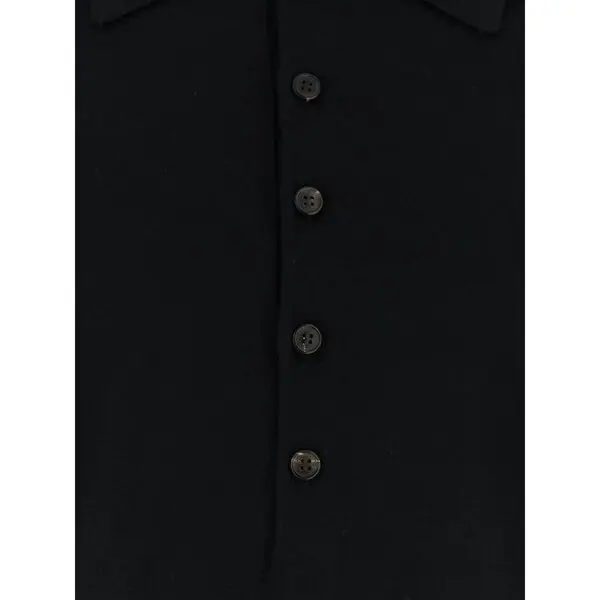 Dries Van Noten Wool Spread Collar Polo Sweater - Black