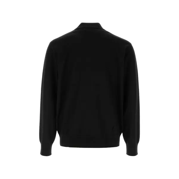 Dries Van Noten Wool Spread Collar Polo Sweater - Black