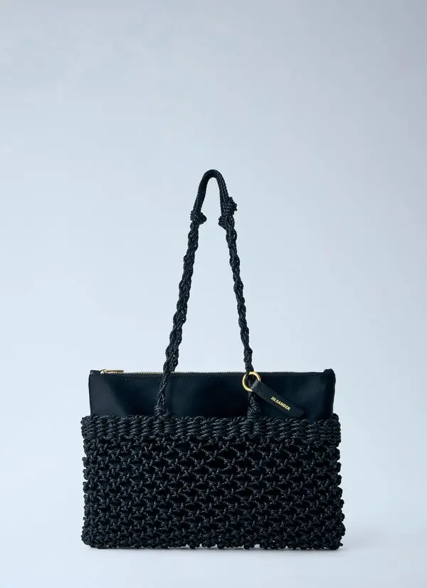 JIL SANDER Tangle Net Cord Shoulder Bag - Black
