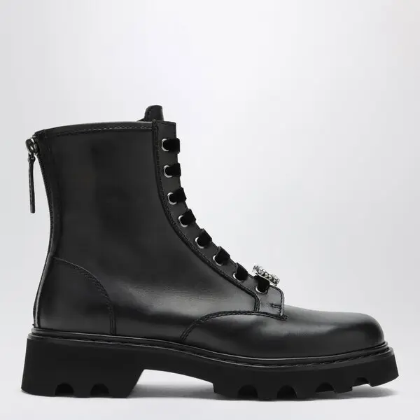 ROGER VIVIER Leather Ankle Boots With Rhinestone Buckle - Black