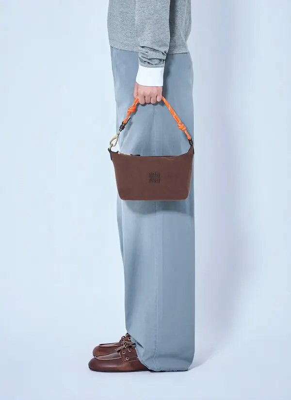 Miu Miu Gabardine Zip Handbag - Brown