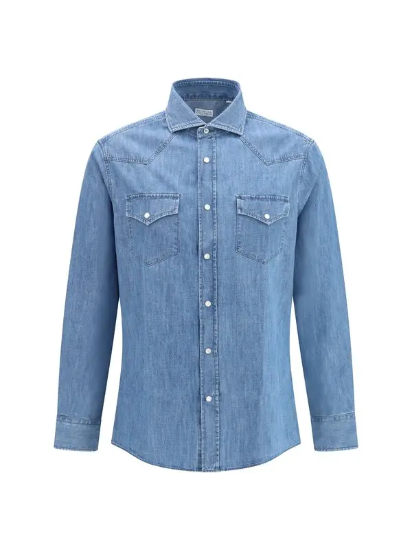 Brunello Cucinelli Easy Fit Lightweight Denim Shirt - Blue