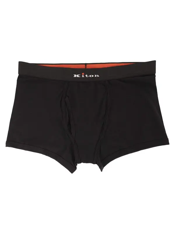 Kiton Stretch Cotton Boxer Briefs With Logo - Black