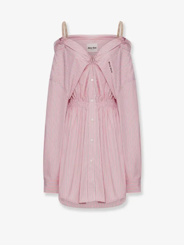 Miu Miu Striped Cotton Shirt Dress - Multicolor